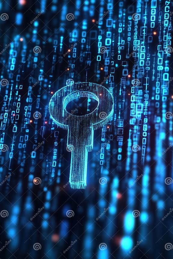 Digital Key Symbolizing Cybersecurity and Data Protection in a Matrix ...