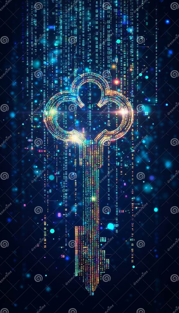 Digital Key Unlocking Potential, Symbolizing Access, Data Streams, and Binary Code in Technology ...