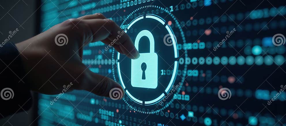 Digital Key Unlocks Padlock on a Virtual Screen Symbolizing ...