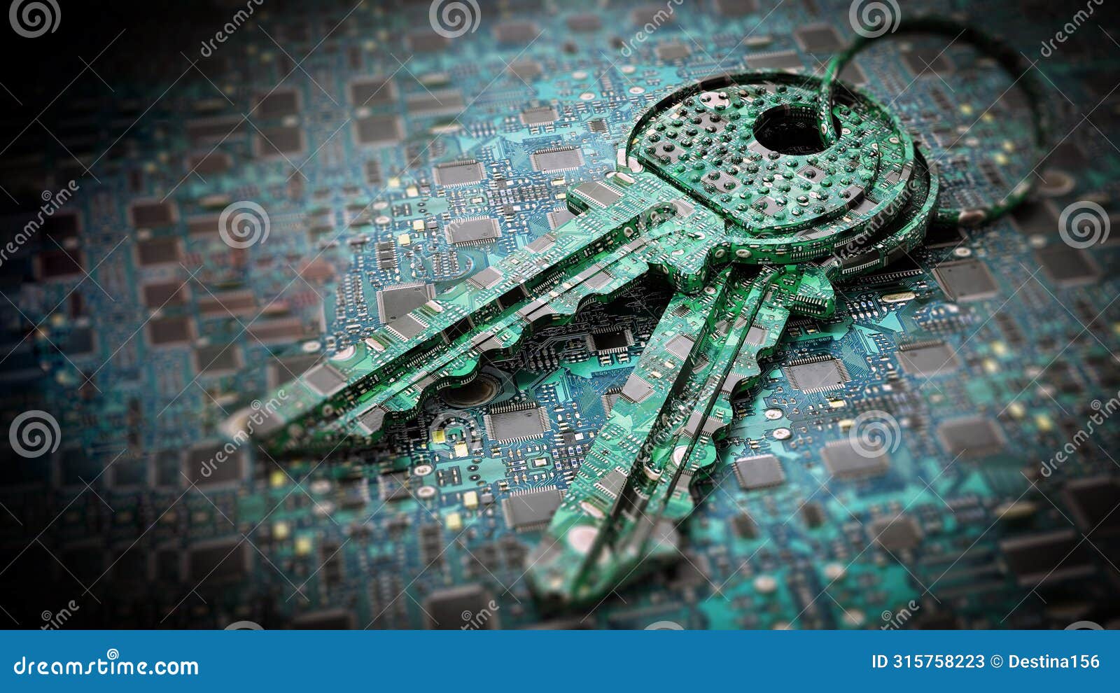 Digital Keys Standing on PCB Texture. 3D Illustration Stock ...
