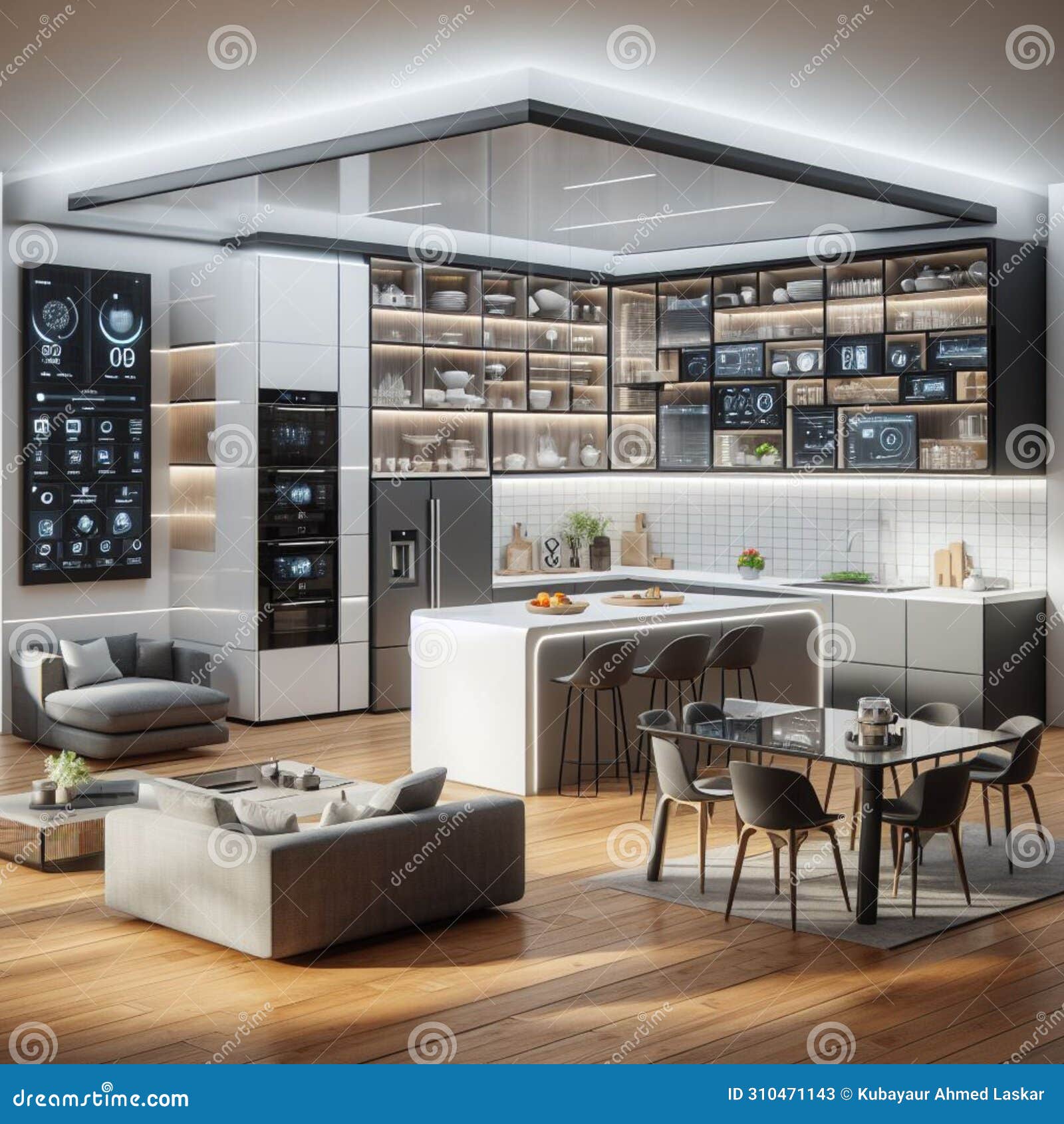 Digital Kitchen Room Inside in Future Stock Illustration - Illustration ...