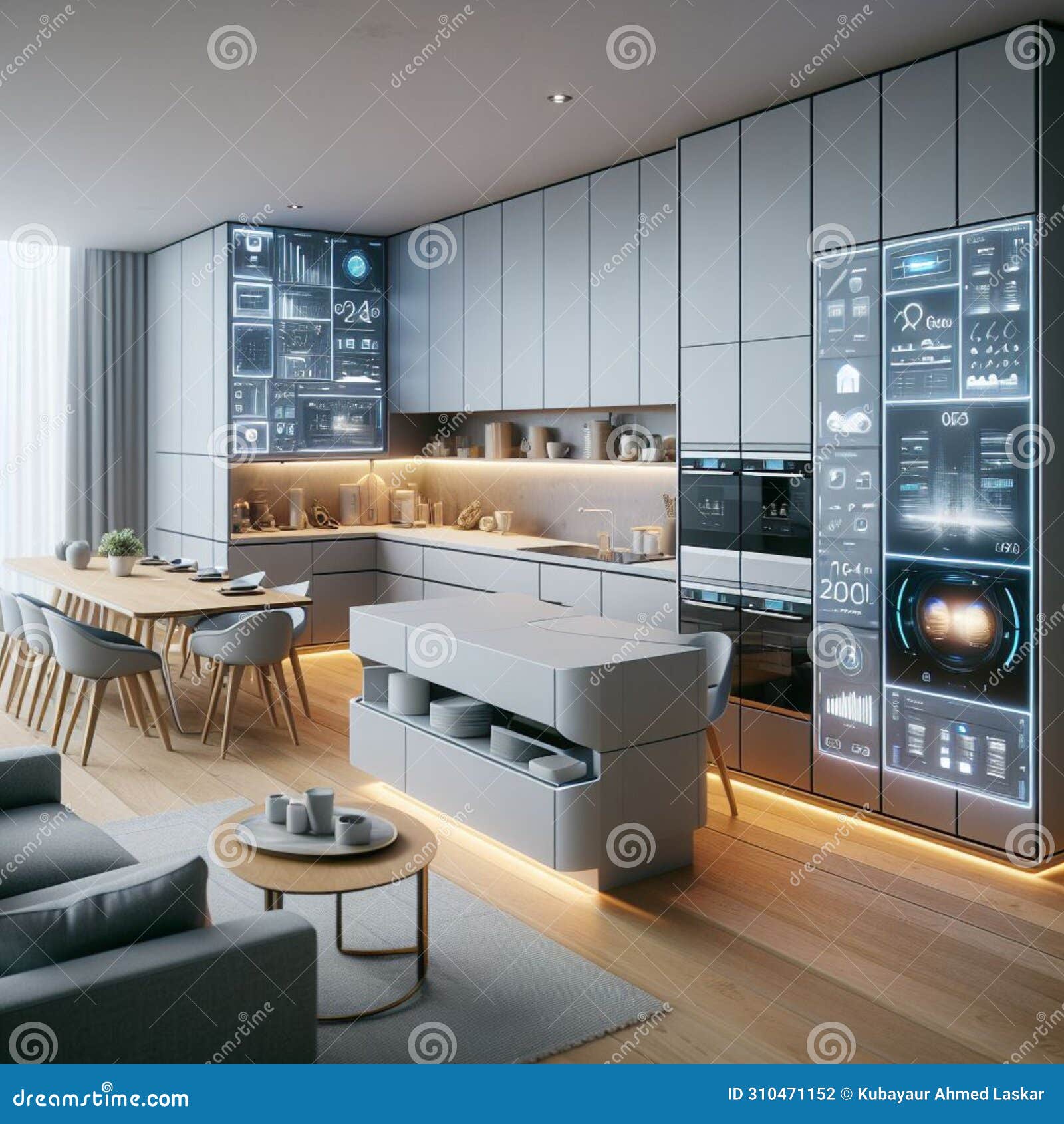 Digital Kitchen Room Inside Design in Future Stock Illustration ...