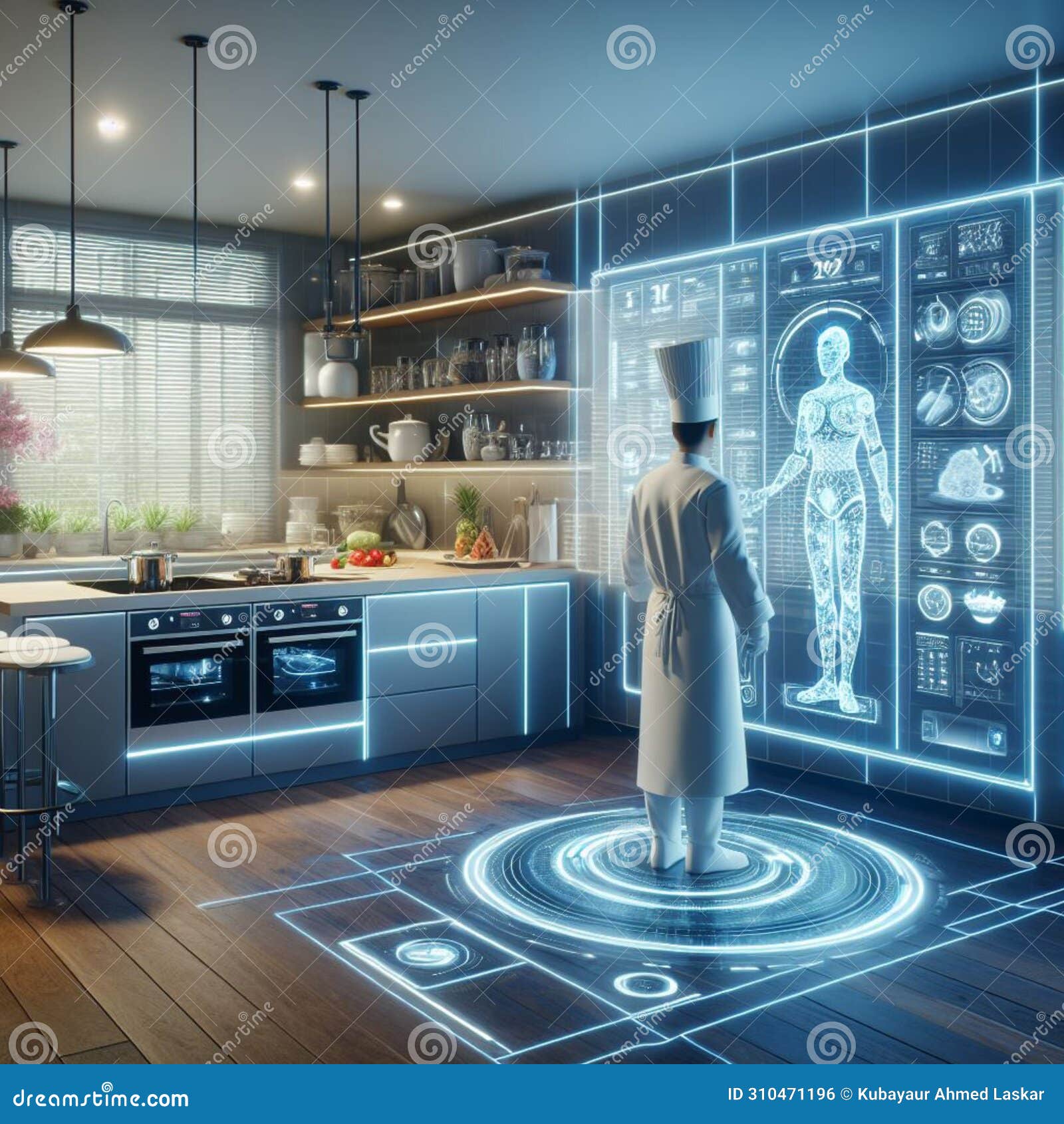 Digital Kitchen Room Inside Design in Future Stock Illustration ...