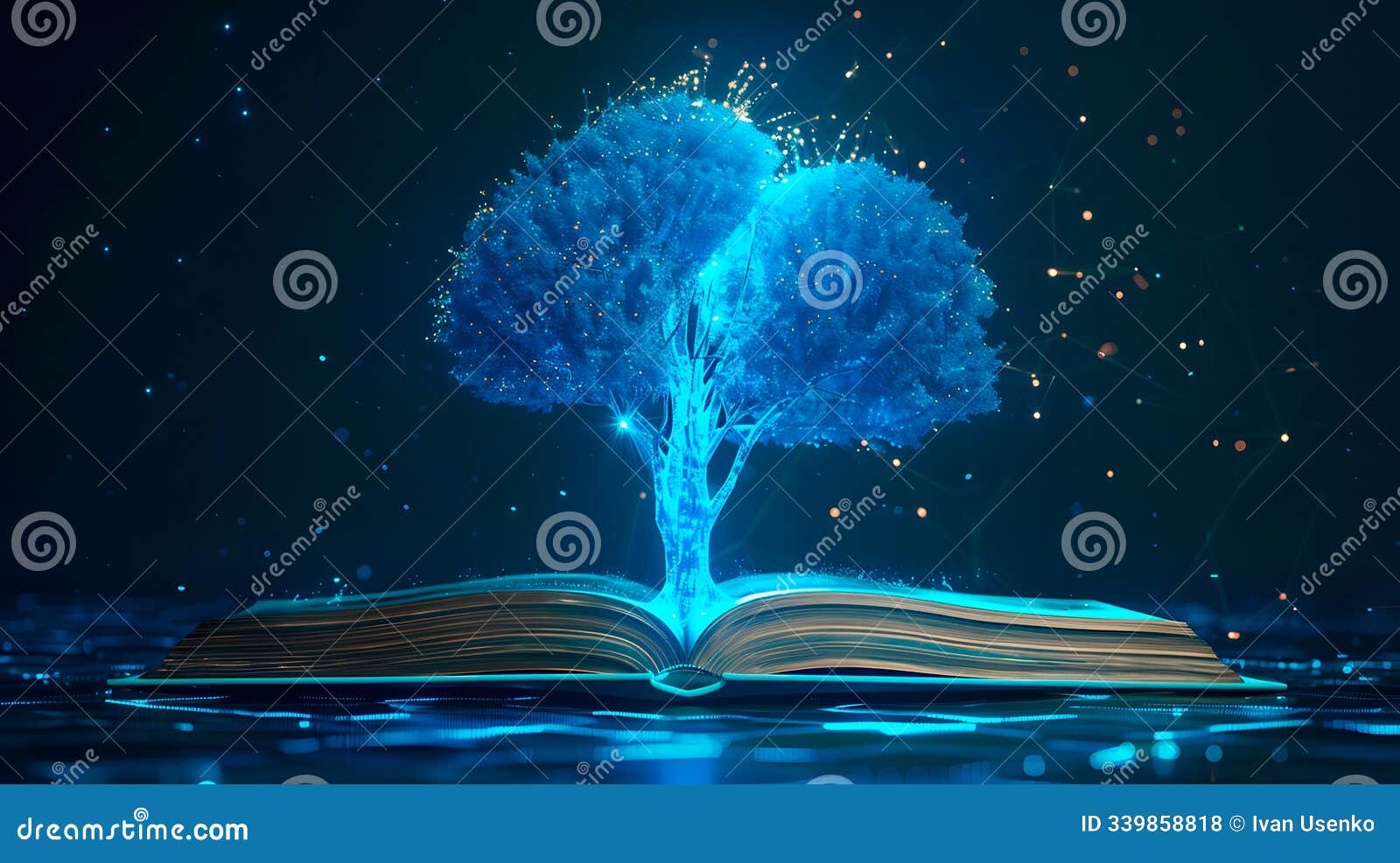 Digital Knowledge: Futuristic Tree of Wisdom Emerging from an Open Book ...