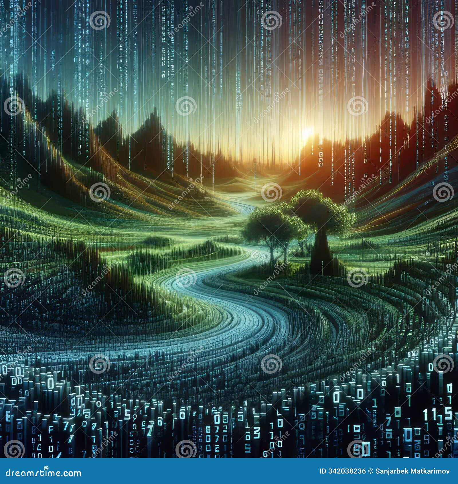 A Digital Landscape Composed of Matrix Code with ASCII Character Stock ...