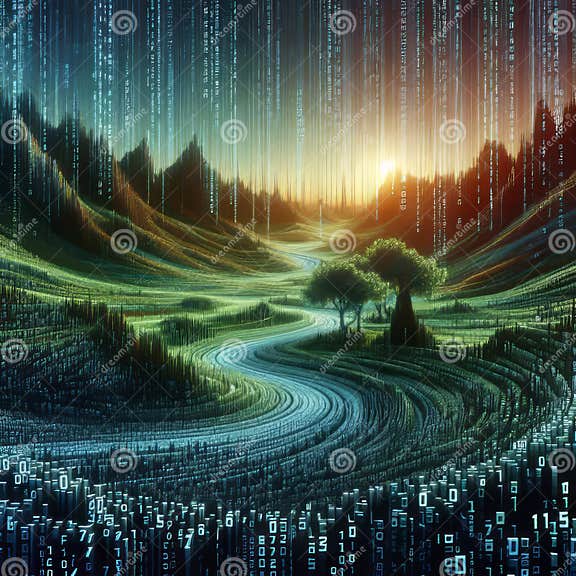 A Digital Landscape Composed of Matrix Code with ASCII Character Stock ...
