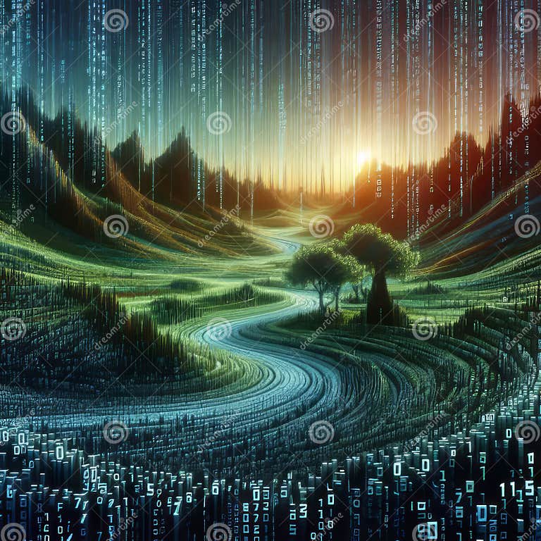 A Digital Landscape Composed of Matrix Code with ASCII Character Stock ...