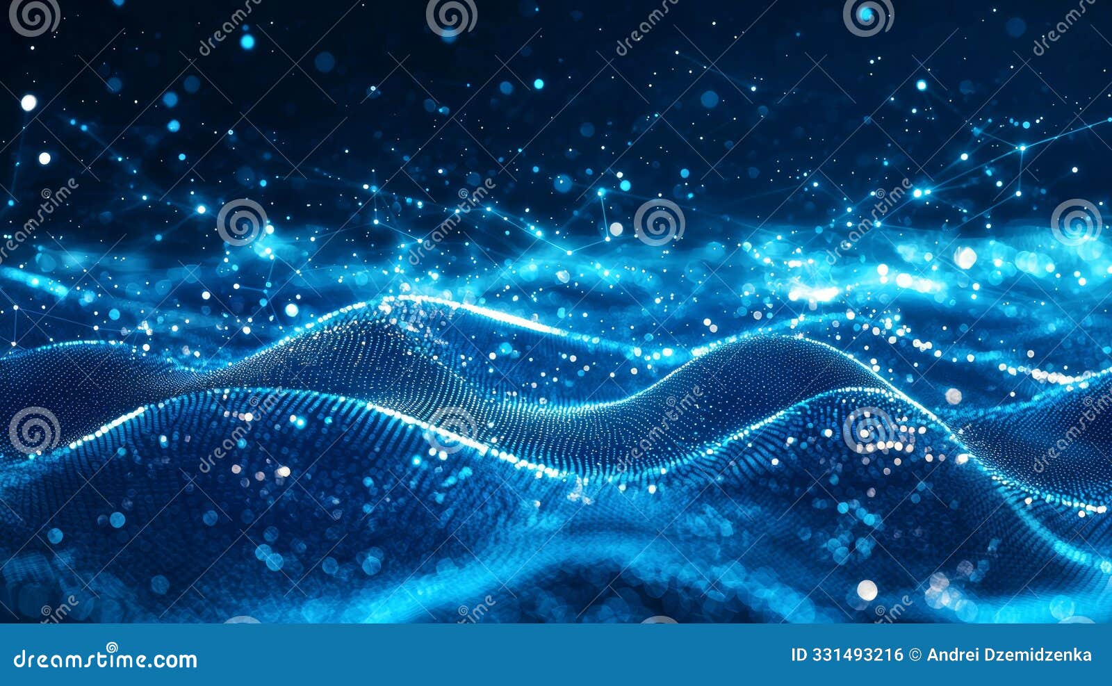Digital Landscape with Cube Particles in a Glowing Blue Color. Crypto ...
