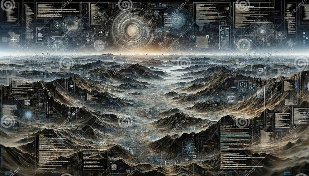 Digital Landscape with Data Overlays Stock Illustration - Illustration ...