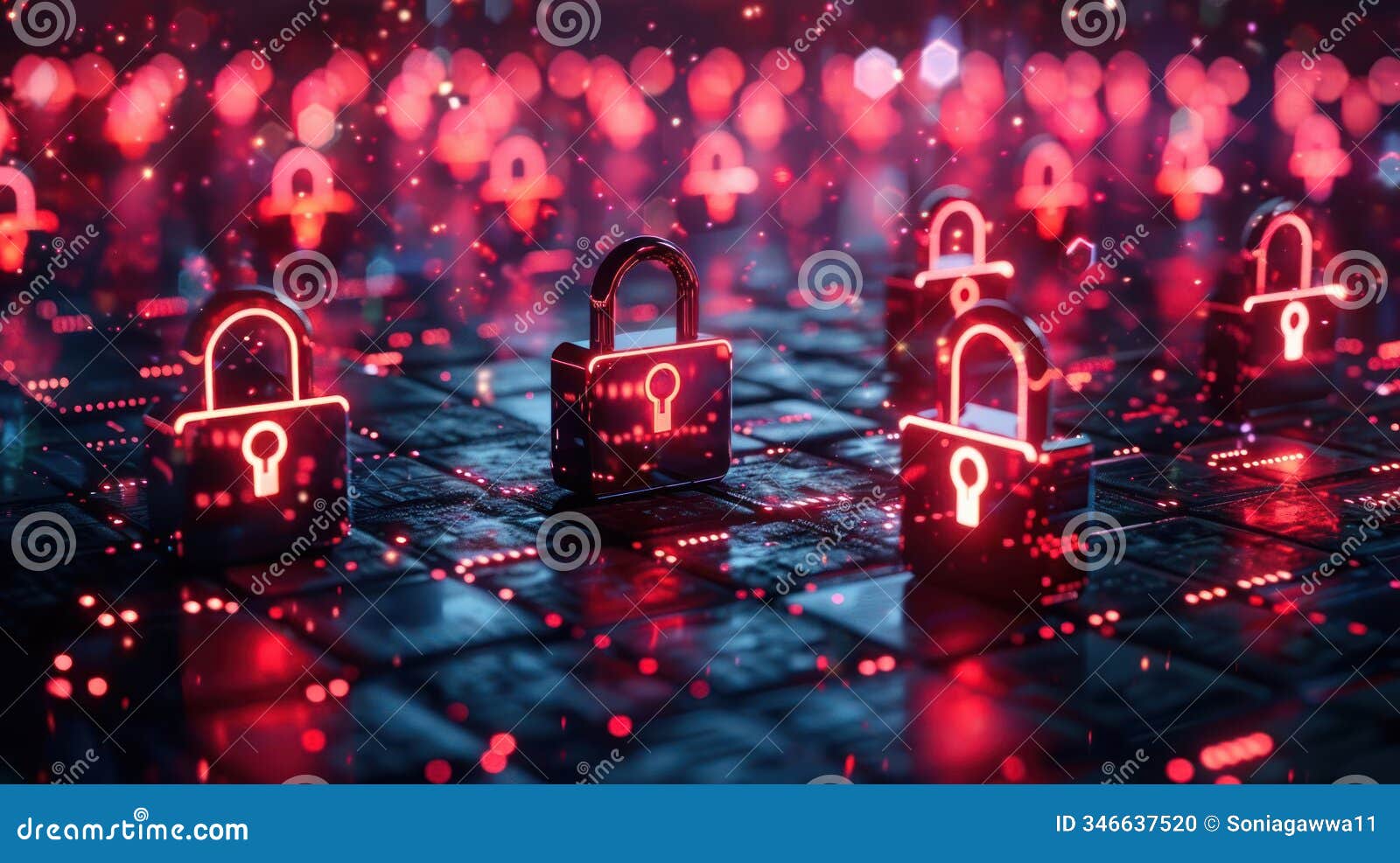 A Digital Landscape Featuring Red Locks Symbolizing Cybersecurity and ...