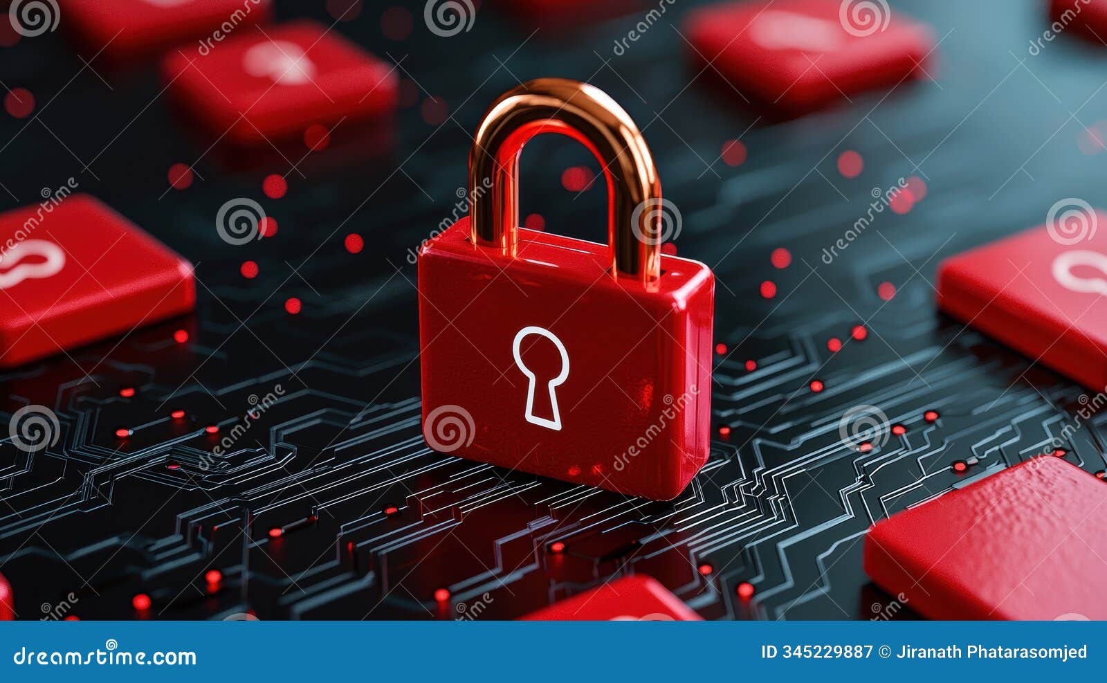 Digital Landscape Featuring Red Padlock Symbolizing Cybersecurity ...