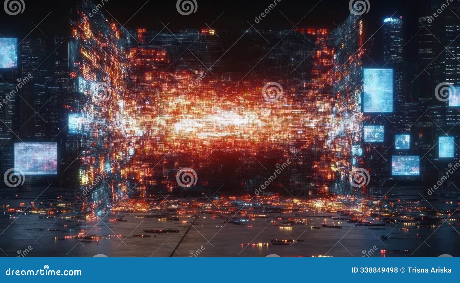 A Digital Landscape Filled with Glowing Data Streams and Screens ...