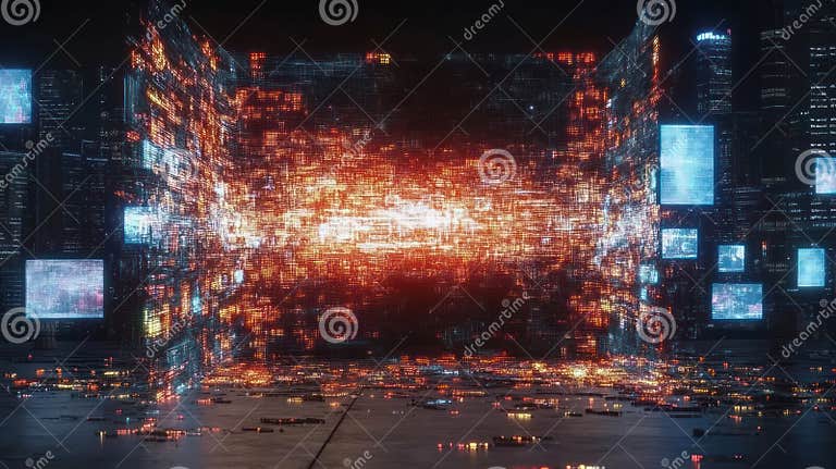 A Digital Landscape Filled with Glowing Data Streams and Screens, Suggesting a Tech-centric ...