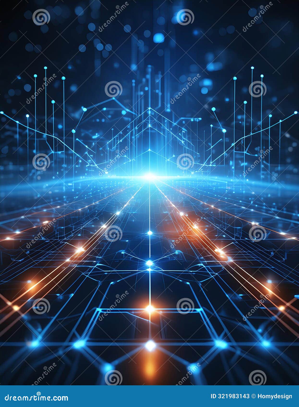 Digital Landscape of Glowing Circuits, Interconnected Pathways Stock ...