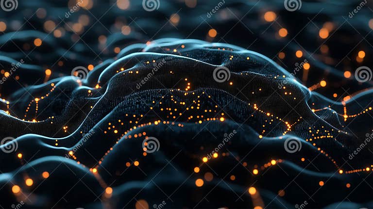 Digital Landscape with Glowing Nodes Stock Illustration - Illustration ...