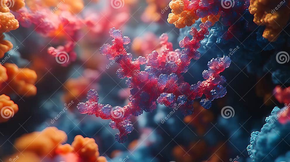 Digital Landscape of Proteins in Vibrant Colors, Showcasing Molecular ...