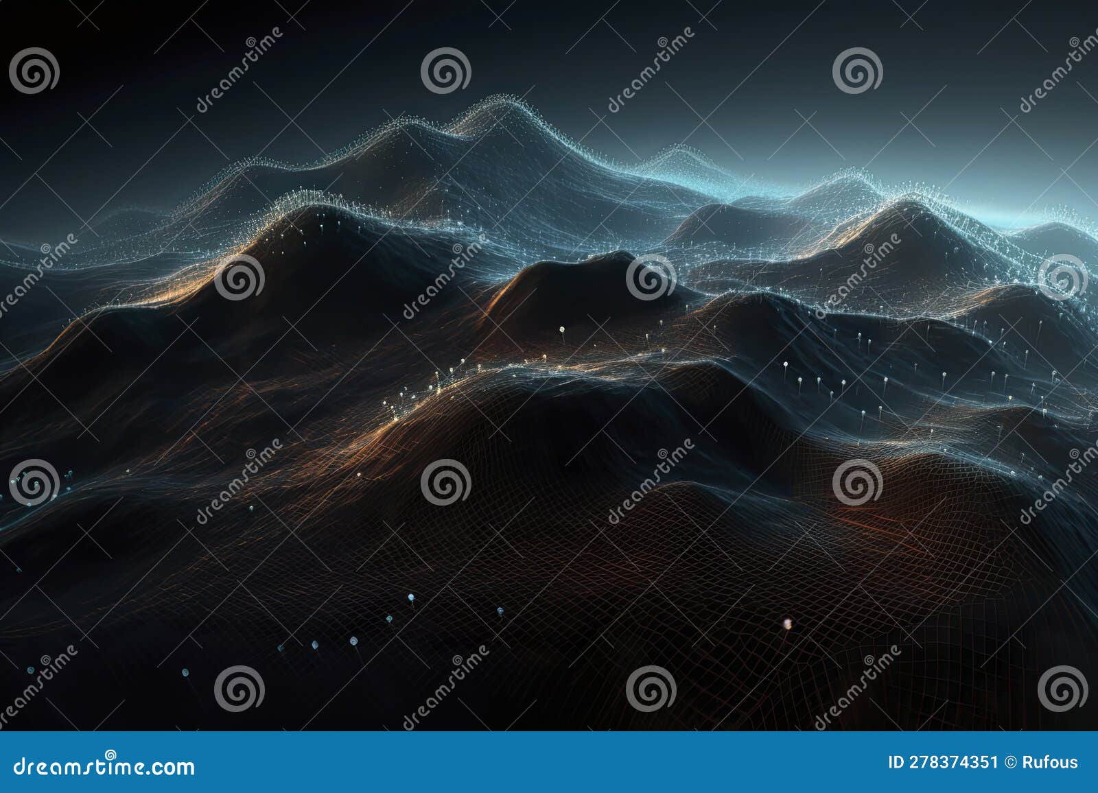 Digital Landscape Terrain Made of Dots, Grid Patterns and Particles ...