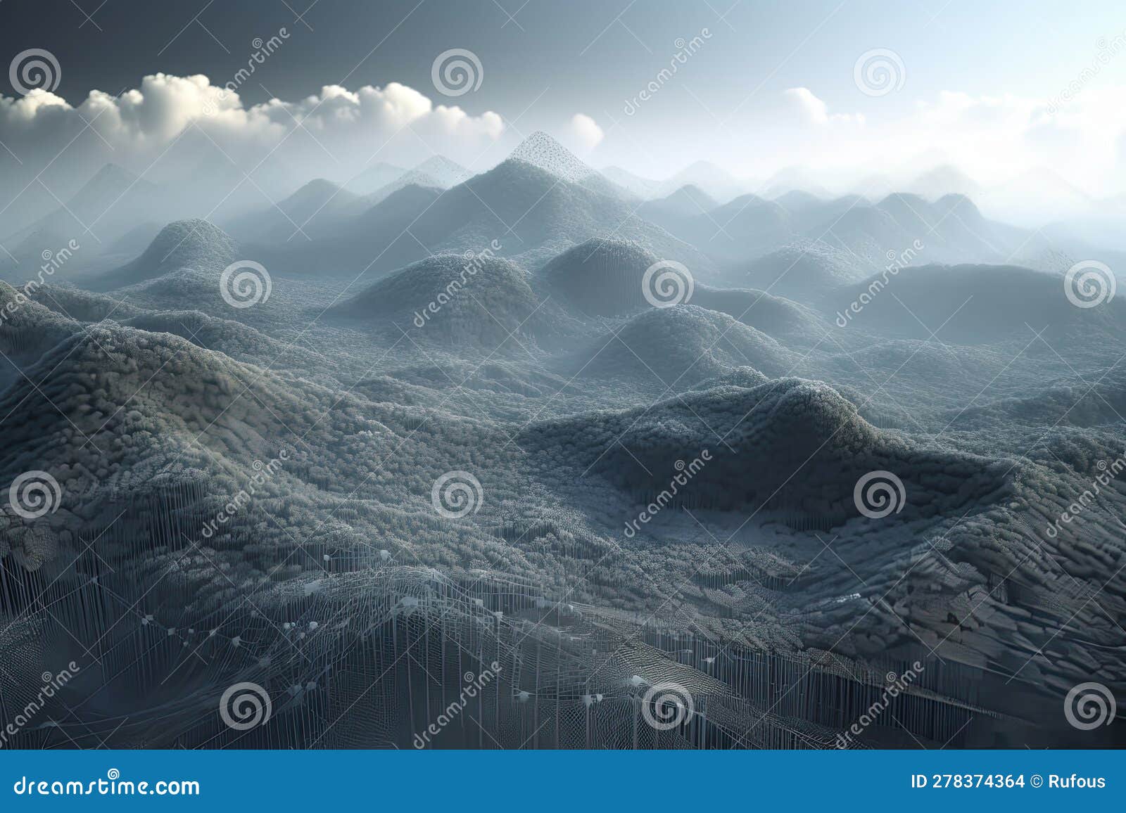 Digital Landscape Terrain Made of Dots, Grid Patterns and Particles ...