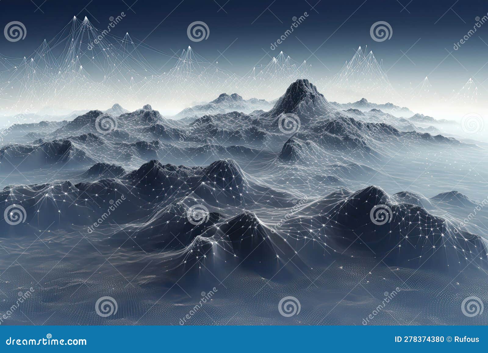 Digital Landscape Terrain Made of Dots, Grid Patterns and Particles ...