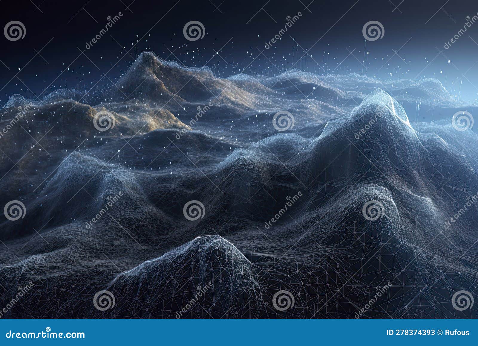 Digital Landscape Terrain Made of Dots, Grid Patterns and Particles ...