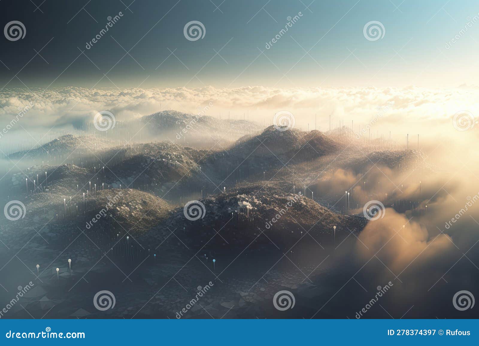 Digital Landscape Terrain Made of Dots, Grid Patterns and Particles ...