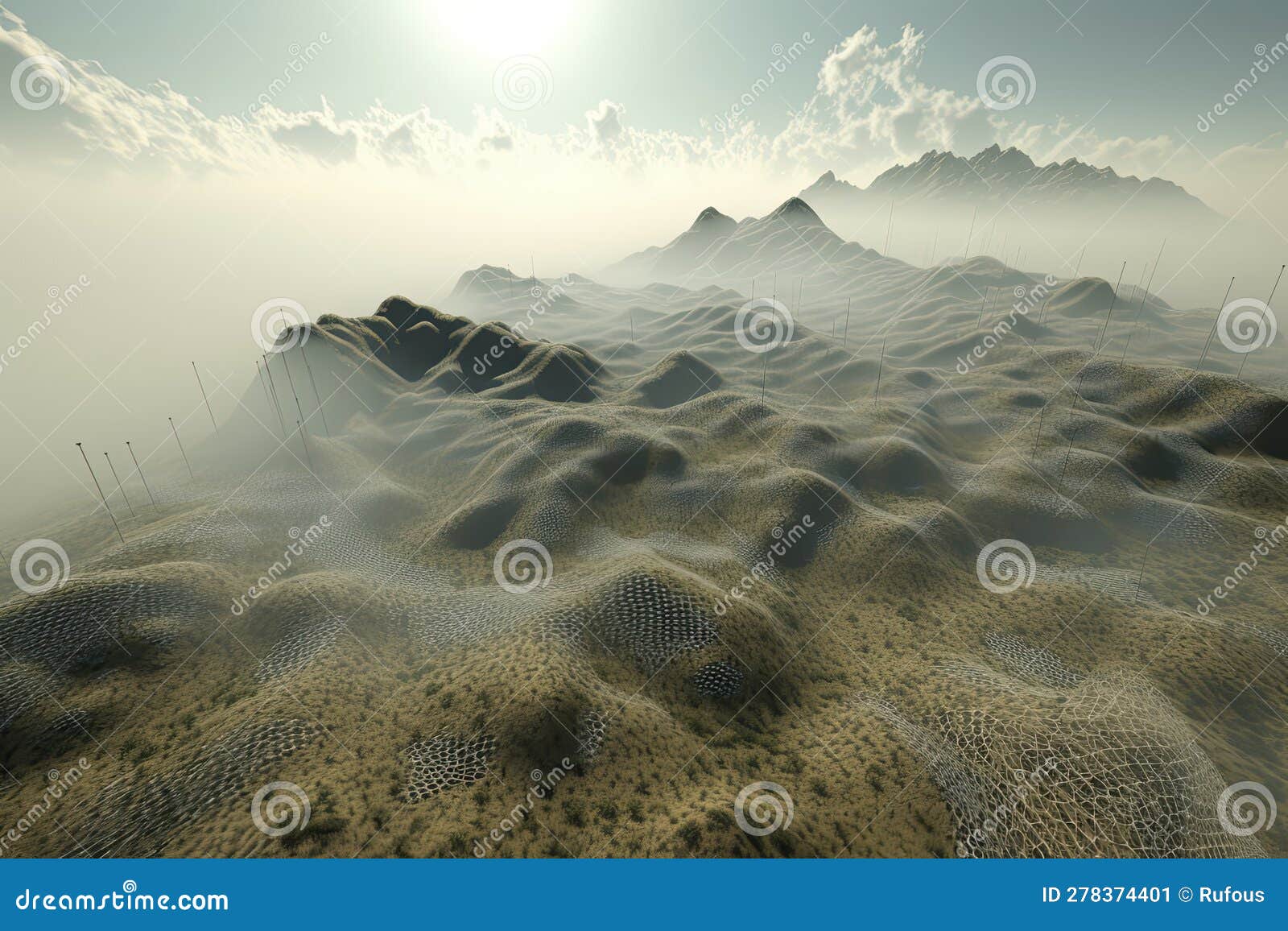Digital Landscape Terrain Made of Dots, Grid Patterns and Particles Stock Illustration ...