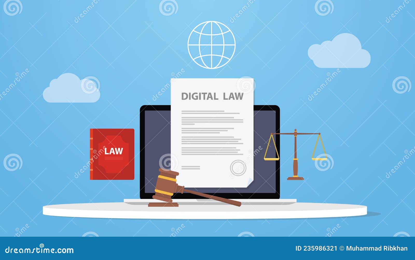 Digital Law Concept Technology with Laptop and Law Books and Internet ...