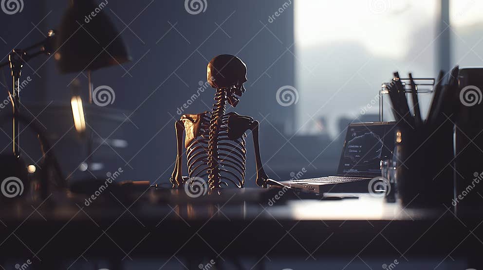 Digital Learning Education Concept with Skeleton Using Laptop in Modern ...