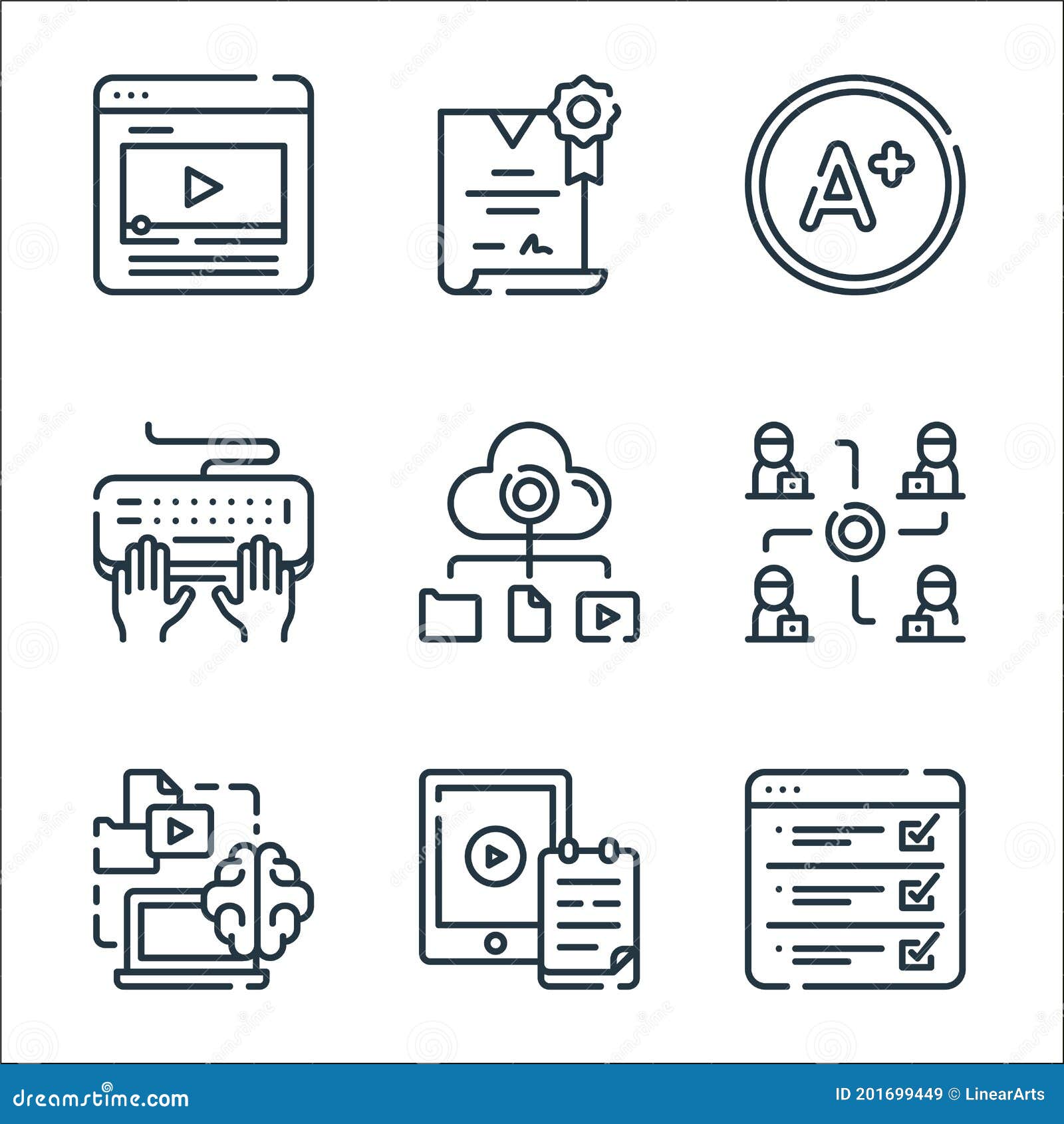 Digital Learning Line Icons. Linear Set Stock Vector - Illustration of ...