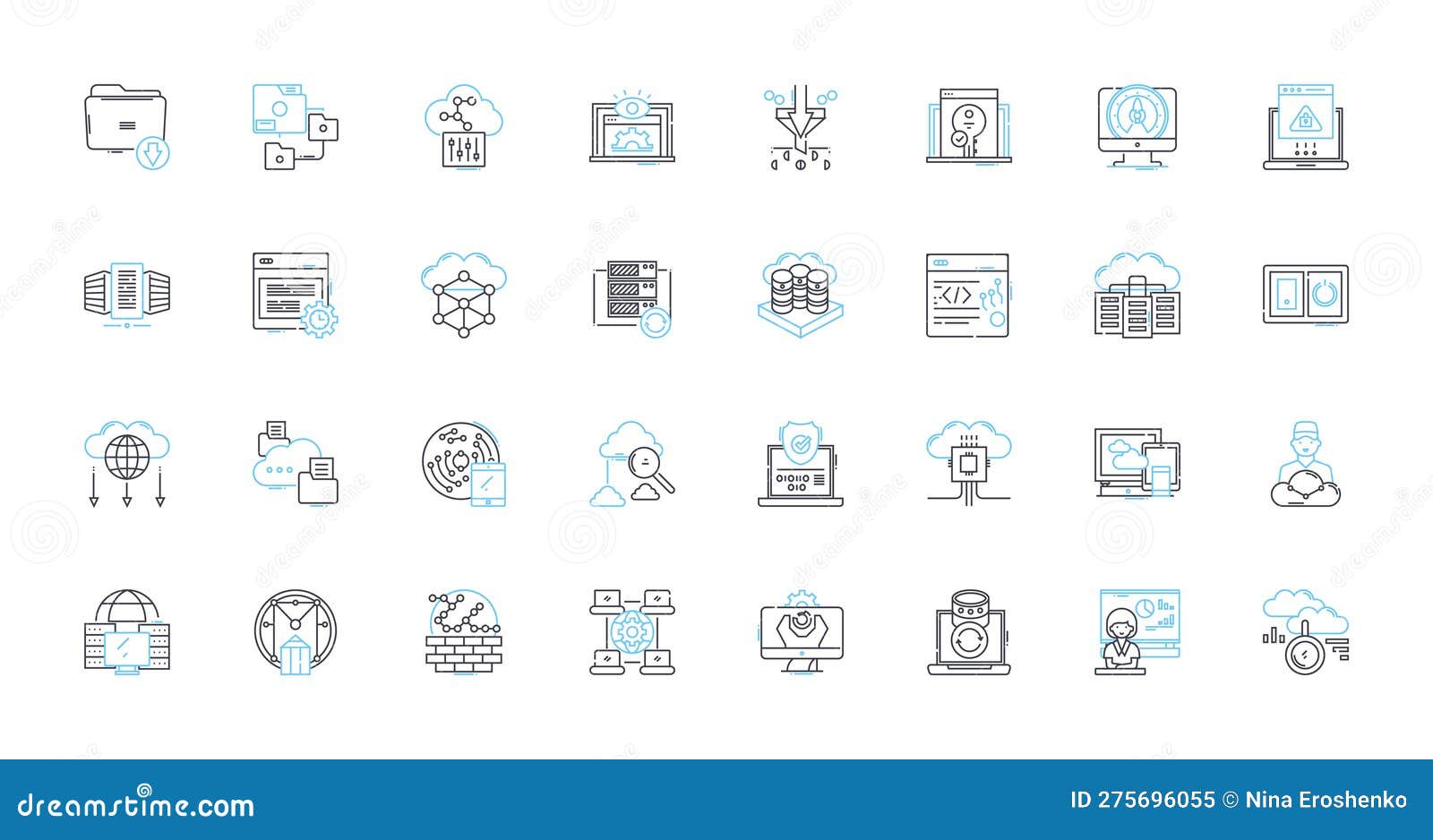 Digital Learning Linear Icons Set. ELearning, Virtual, Online, Blended ...