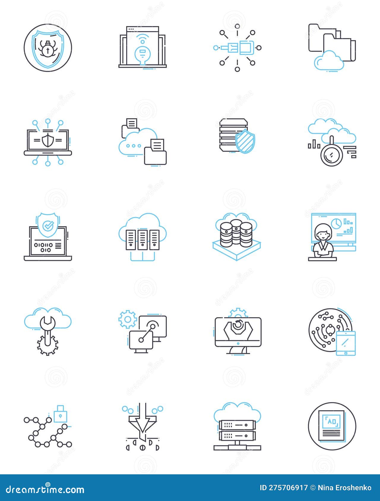 Digital Learning Linear Icons Set. ELearning, Virtual, Online, Blended ...