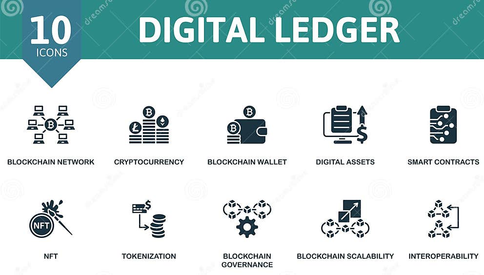 Digital Ledger Set. Creative Icons. Stock Vector - Illustration of ...