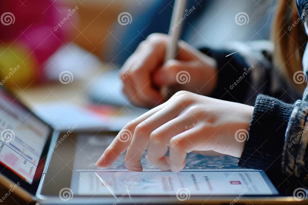 Digital Lessons Being Provided Over a Smart Tablet, AI Generated Stock ...