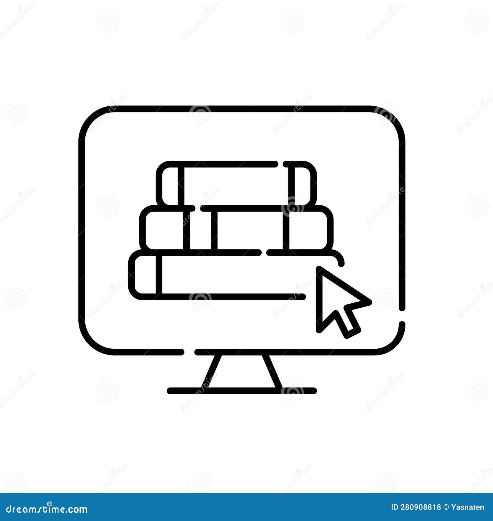 Digital Library Access Symbol. Stack of Books on Computer Monitor and ...