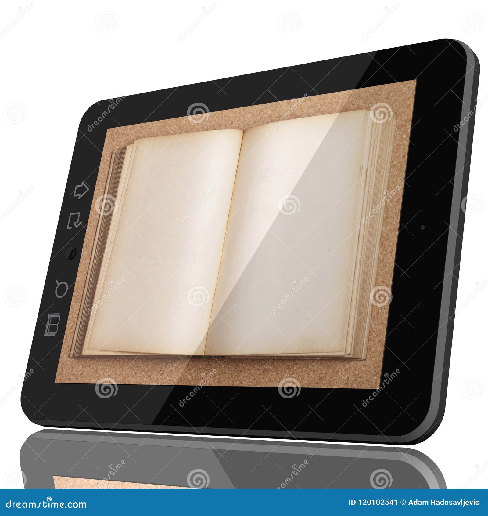Digital Library Concept - CGI Tablet Computer and Open Book on S Stock ...