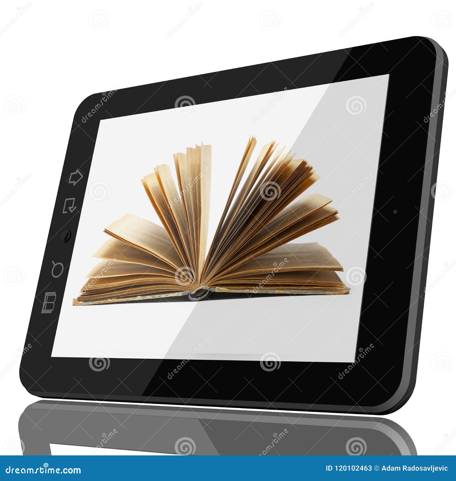 Digital Library - Open Book on Tablet Computer Screen Stock Image ...