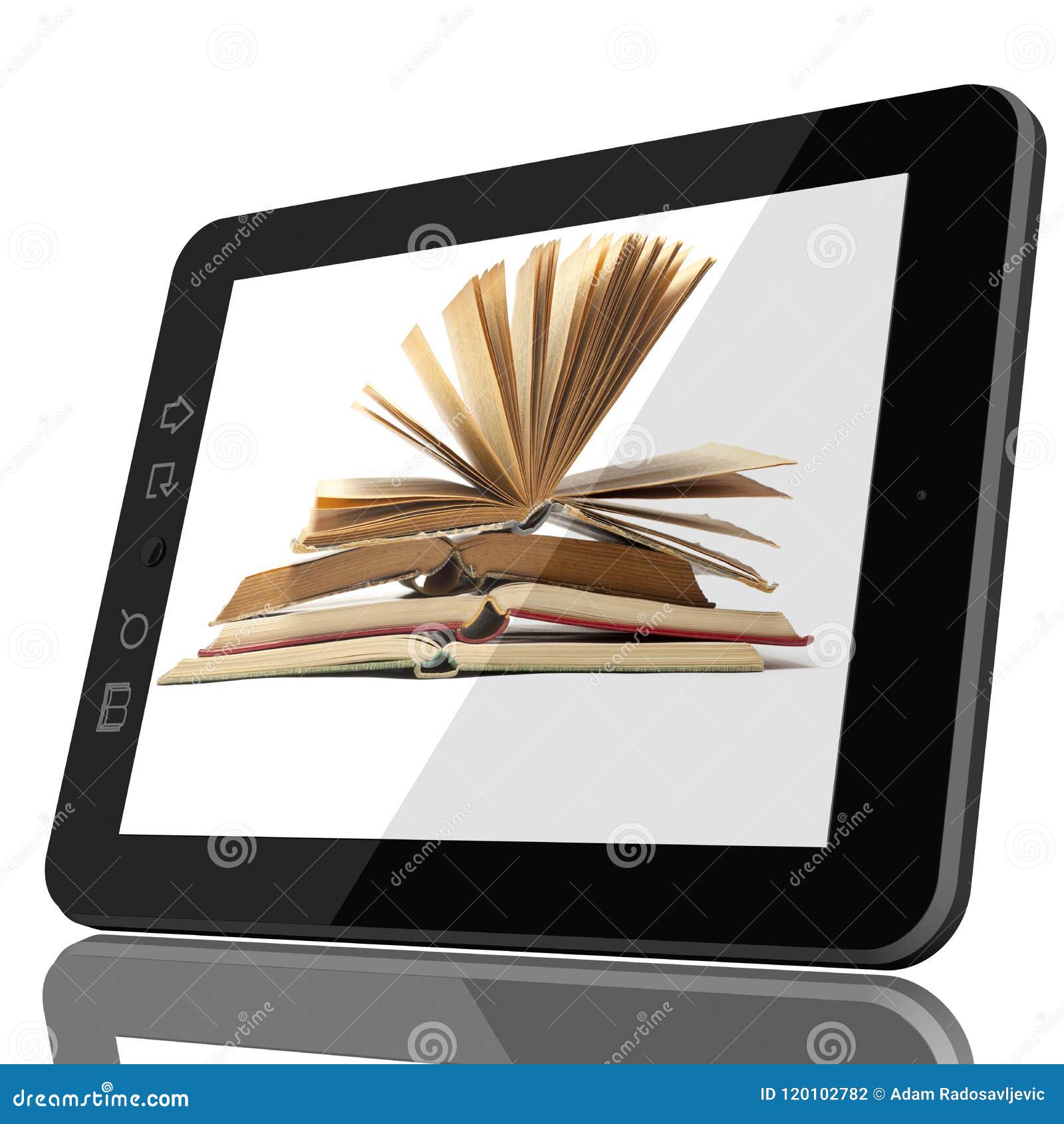 Digital Library Concept - Tablet Computer and Open Book on Scree Stock ...