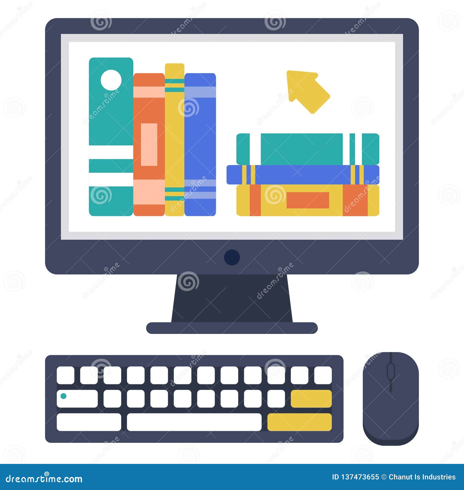 Digital Library Flat Illustration Stock Vector - Illustration of ...