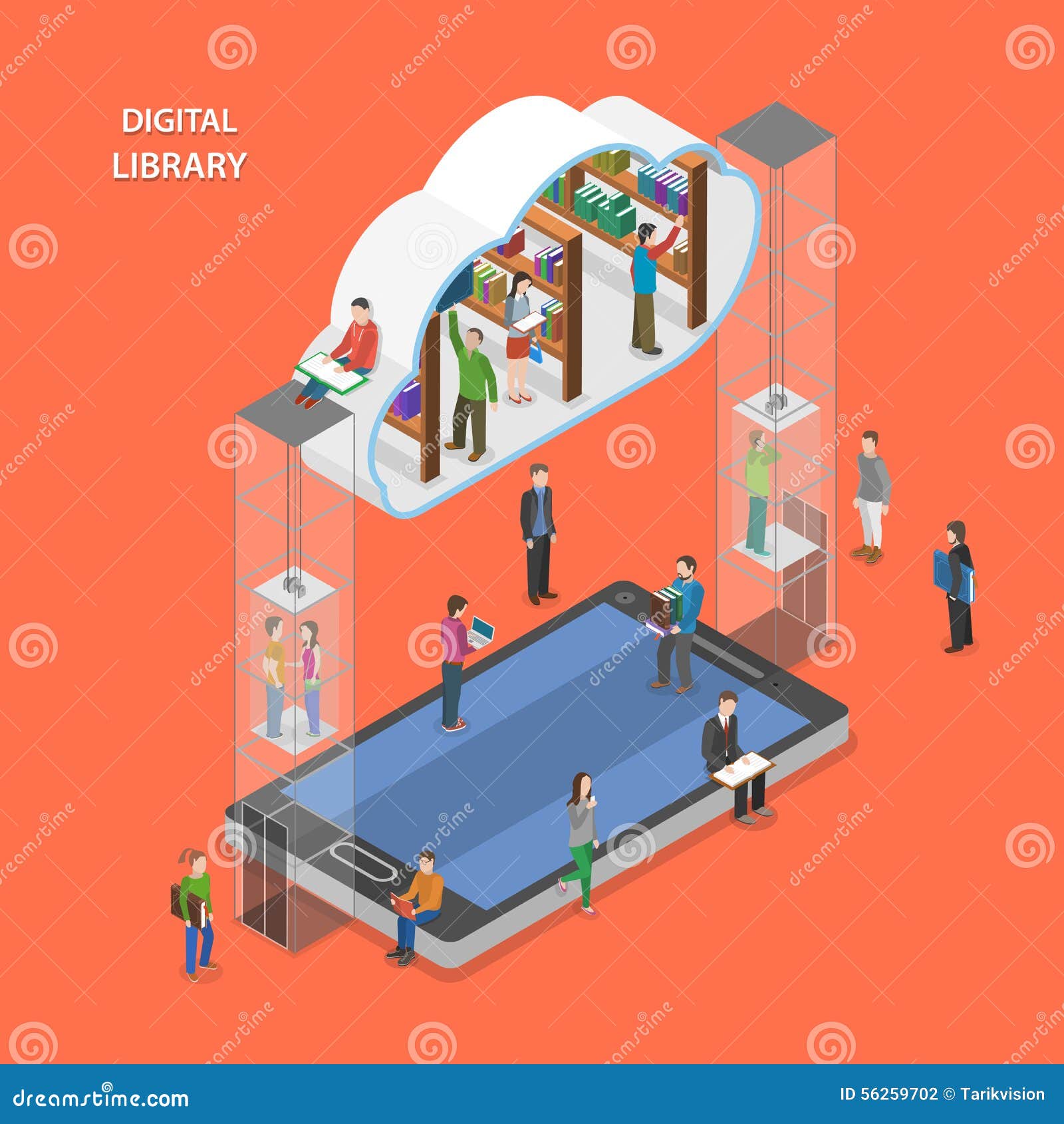 Digital Library Flat Isometric Vector Concept. Stock Vector ...
