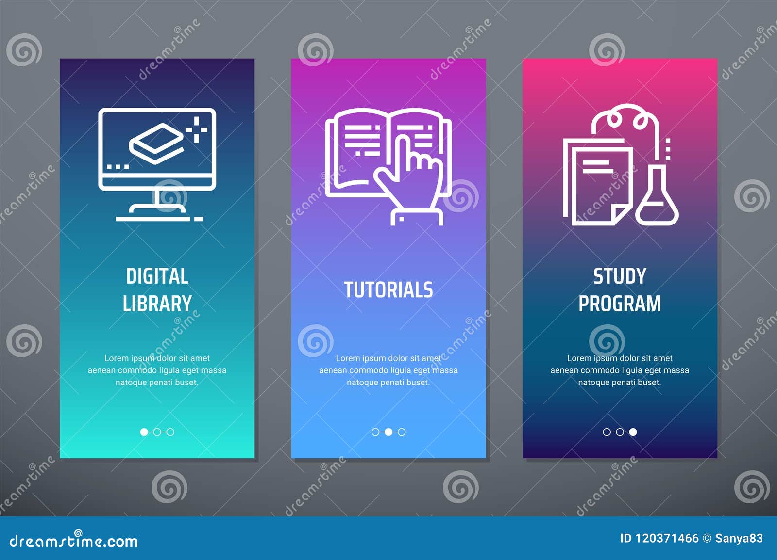 Digital Library, Tutorials, Study Program Vertical Cards with Strong ...