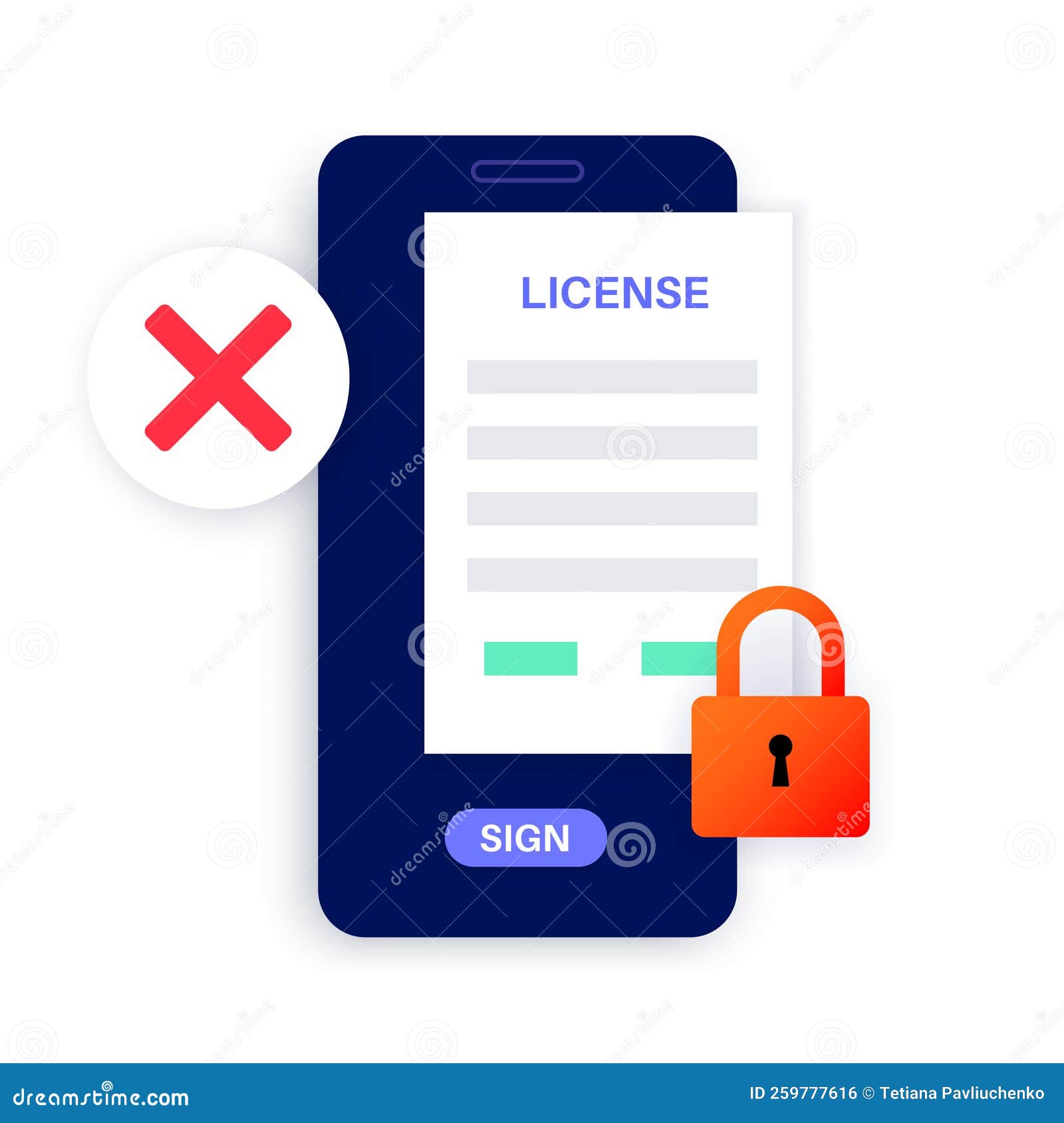 Digital license reject stock vector. Illustration of license - 259777616