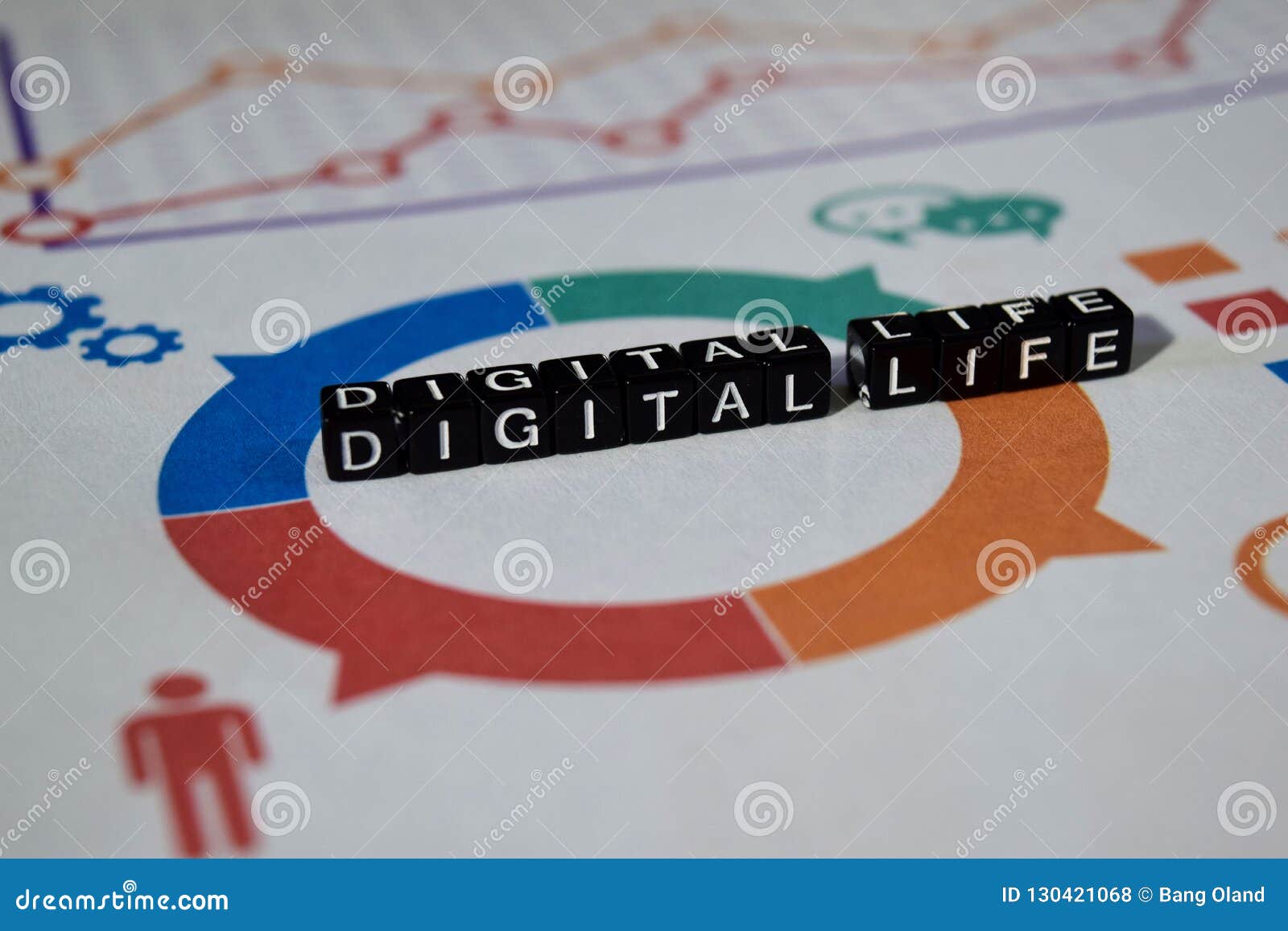 Digital Life on Wooden Blocks. Digital Device Network Graphic Overlay ...