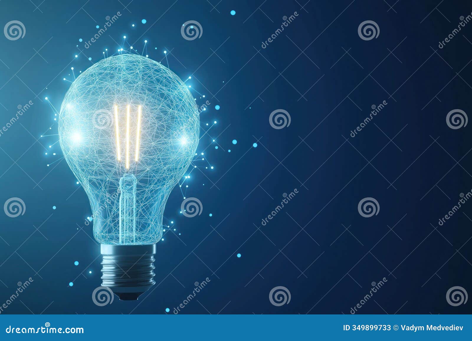 Digital Light Bulb on Blue Background. Modern Tech Concept for Creative ...