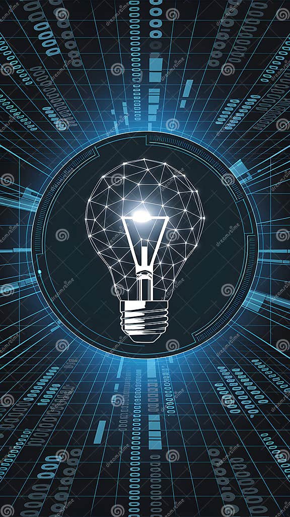 Digital Bulb Shows Network Flow, Glowing Against Binary Grid and ...