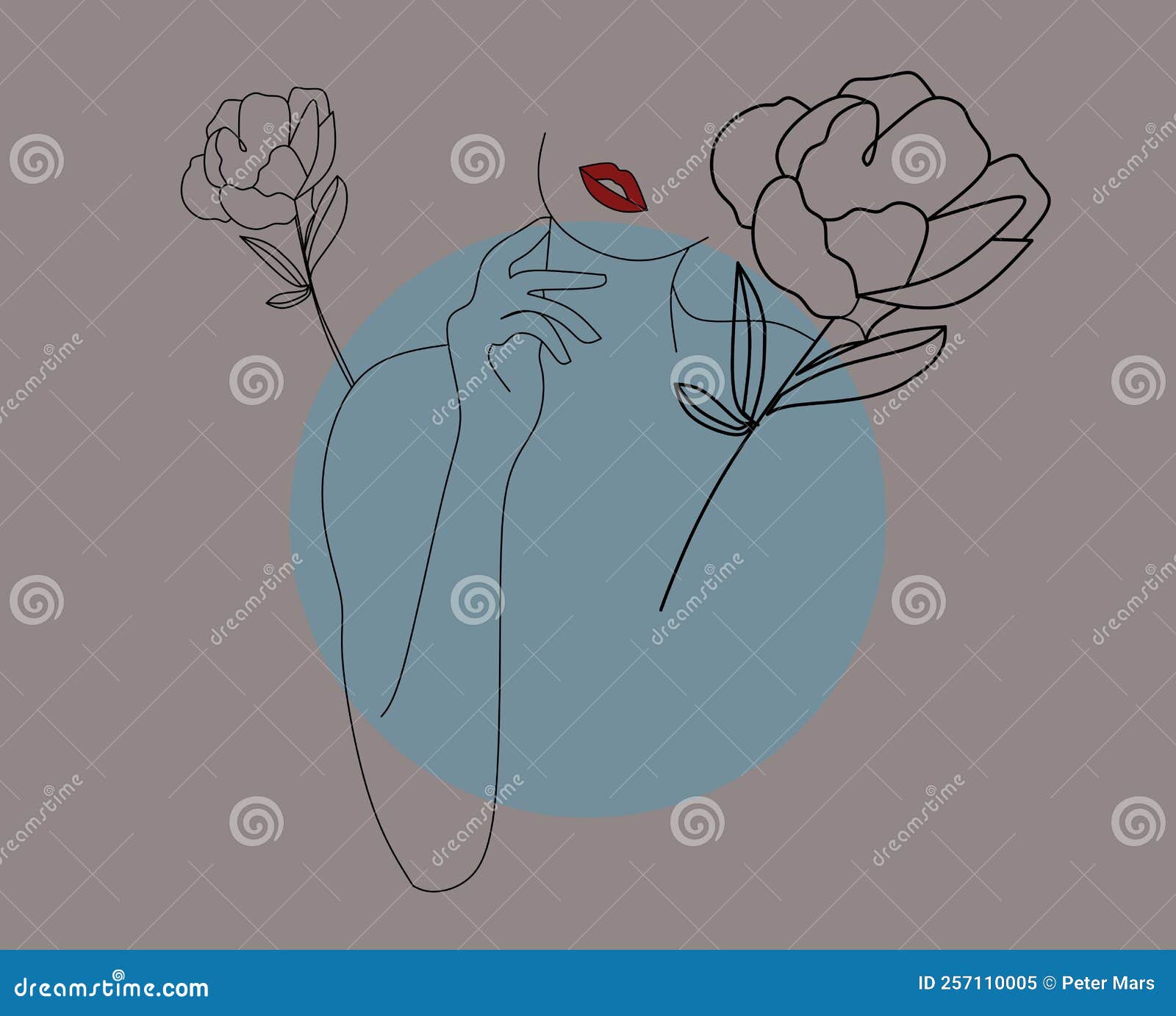 Digital Line Art of Female with Flowers Stock Illustration ...