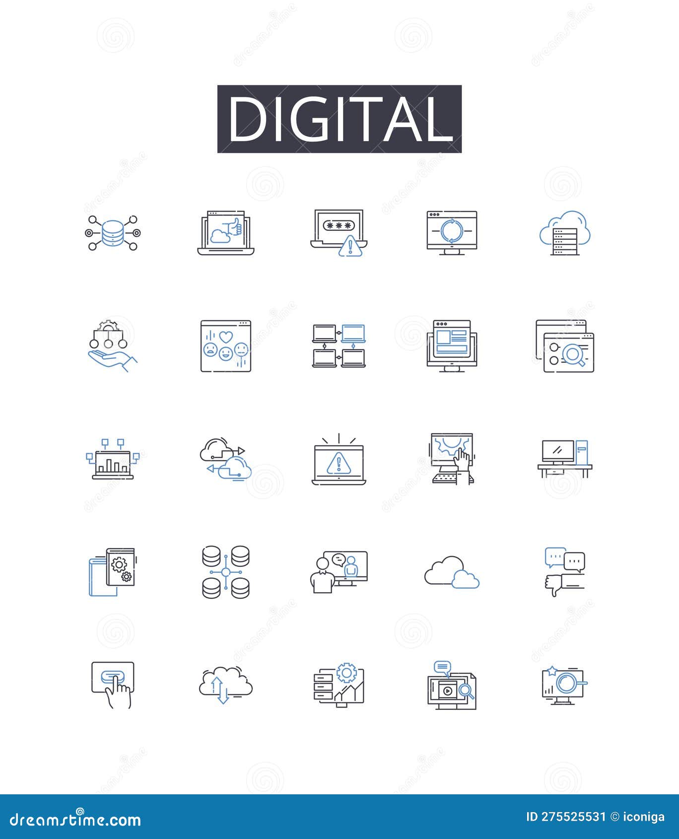 Digital Line Icons Collection. Online, Electronic, Virtual, Cyber ...
