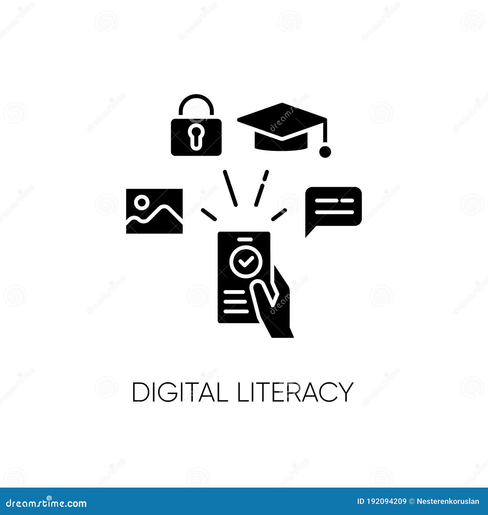 Digital Literacy Black Glyph Icon Stock Vector - Illustration of ...