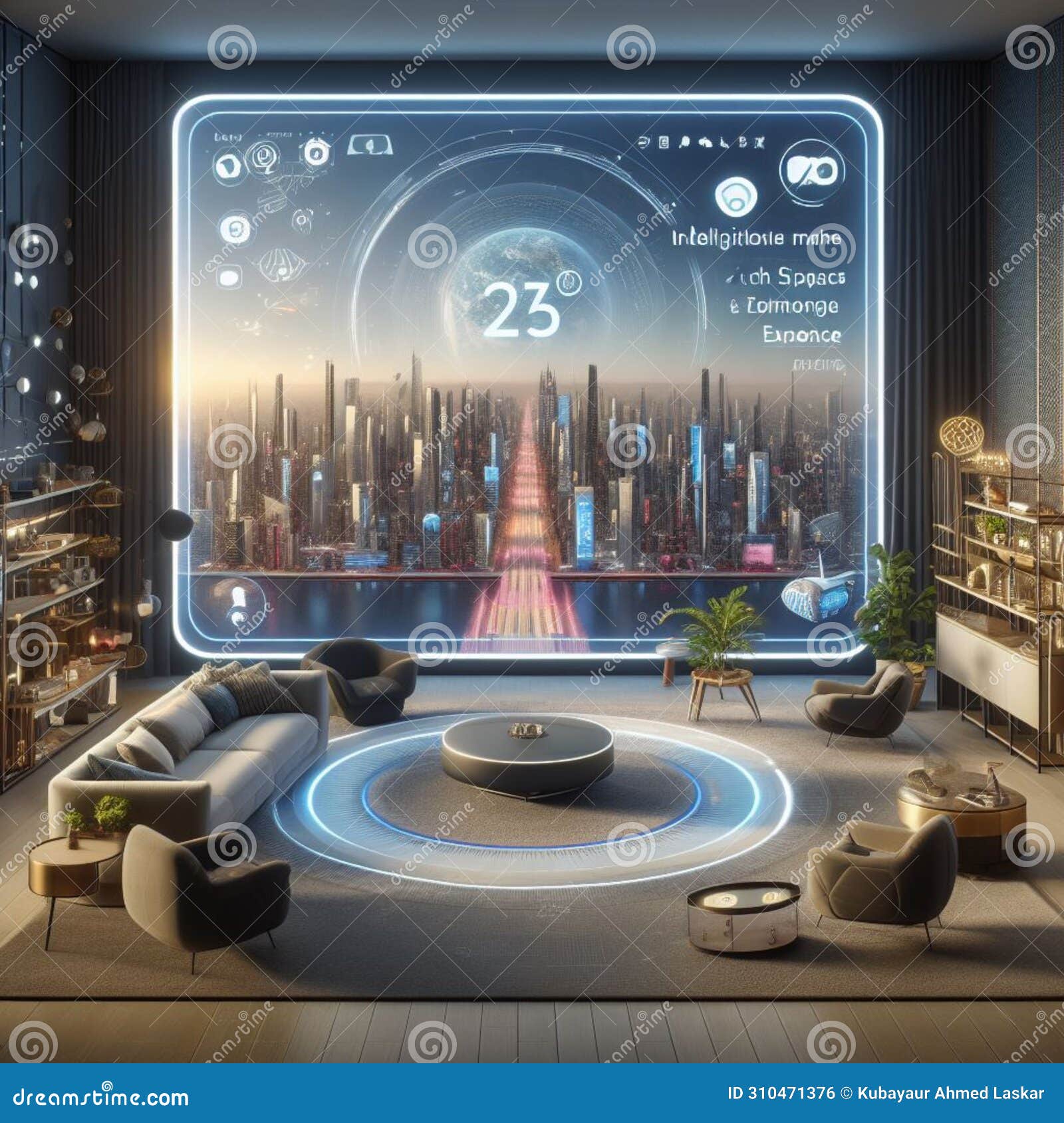 Digital Living Room Inside Design in Future Stock Illustration ...