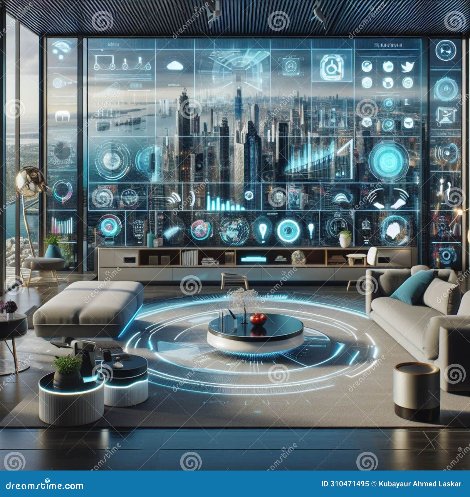 Digital Living Room Inside Design in Future Stock Illustration ...