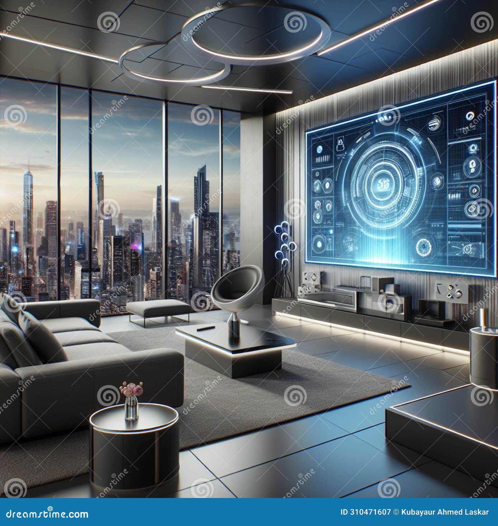 Digital Living Room Inside Design in Future Stock Illustration ...